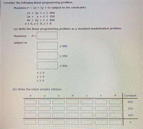 Solved Consider The Following Linear Programming Problem