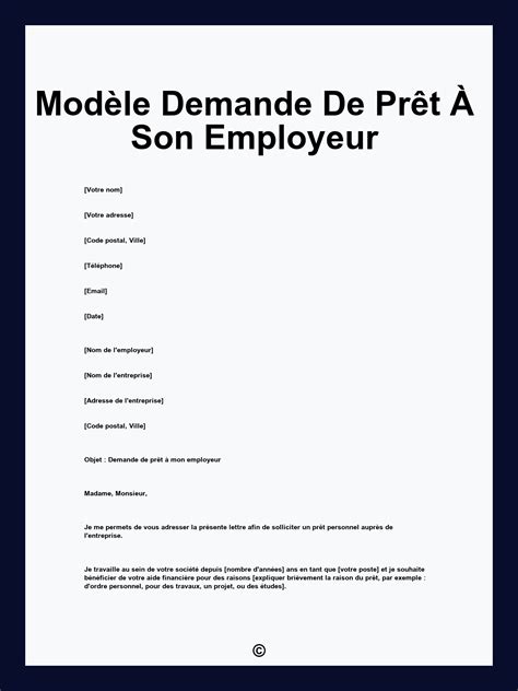 Modèle Demande De Prêt À Son Employeur