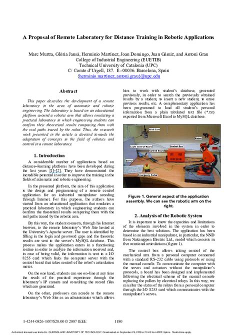 Pdf A Proposal Of Remote Laboratory For Distance Training In Robotic