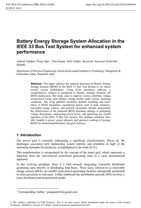 Pdf Battery Energy Storage System Allocation In The Ieee 33 Bus Test