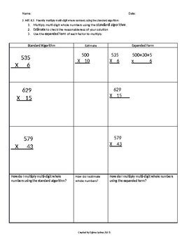 Multiply Multi Digit Whole Numbers Using The Standard Algorithm By