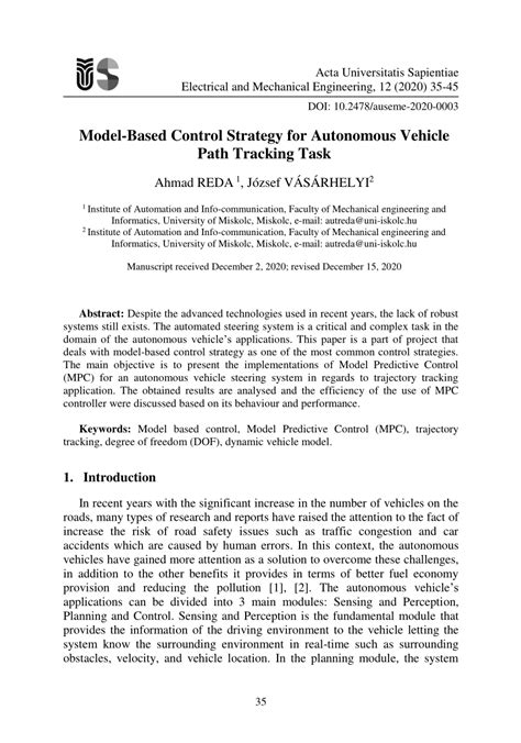 PDF Model Based Control Strategy For Autonomous Vehicle Path Tracking Task