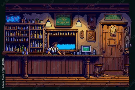 Man In A Bar Wooden Decor 16 Bit Pixel Art Style AI Digital