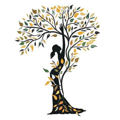 Premium Vector A Tree With A Woman And A Bird On It