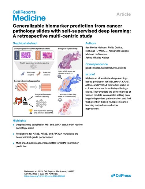 Pdf Generalizable Biomarker Prediction From Cancer Pathology Slides