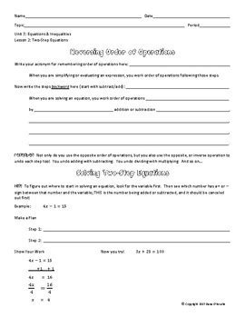 Solving Two Step Equations Guided Notes Assignment By Mrs O S Classroom