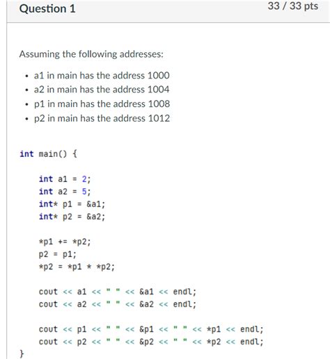 Solved Question 1 33 33 Pts Assuming The Following