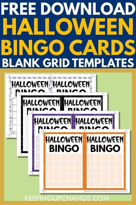 Free Blank Halloween Bingo Card Templates 3 X 3 4 X 4 5 X 5 Grids Color Black And White