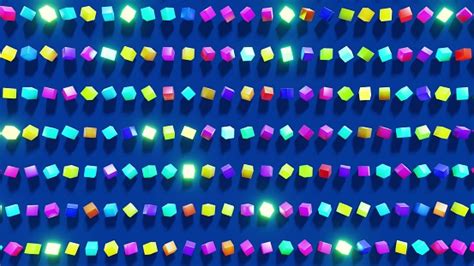 멀티 컬러 큐브와 3d 추상 적 간단한 기하학적 배경 무작위 큐브는 평면에 네온 빛으로 깜박입니다 3d 객체가 있는 창의적인 심플 모션 디자인 배경 3d 렌더 기하 도형에