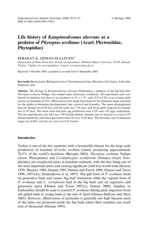 Pdf Life History Of Kampimodromus Aberrans As A Predator Of Phytoptus