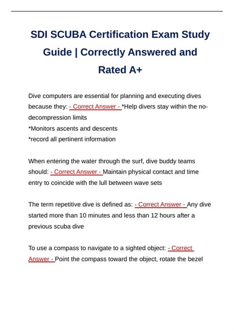 Bundle For Sdi Scuba Certification Exam Scuba Sdi Midterm Exam