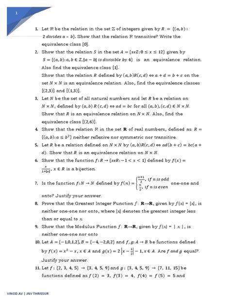 Relations And Functions Short And Long Answer Questions Pdf Function Mathematics