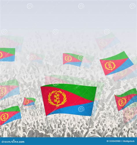 Crowd Of People Waving Flag Of Eritrea Square Graphic For Social Media And News Stock Vector