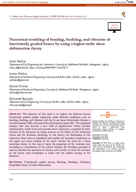 Pdf Numerical Modeling Of Bending Buckling And Vibration Of