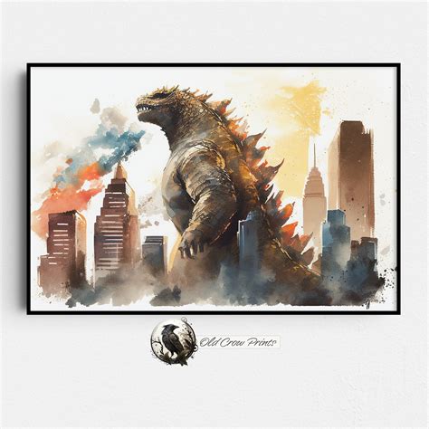 Godzilla Cityscape Watercolor Godzilla Ts For Him Monster Movie
