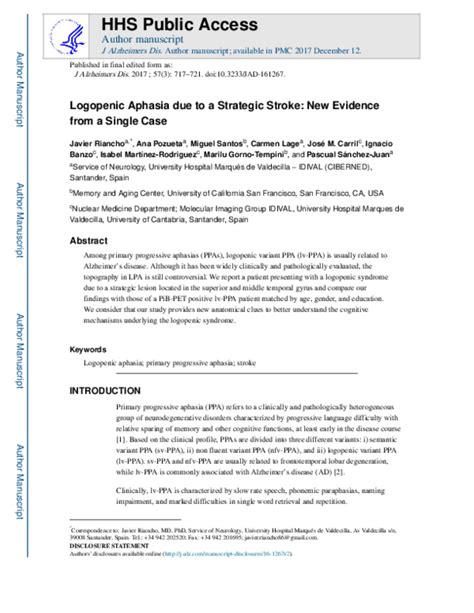 Pdf Logopenic Aphasia Due To A Strategic Stroke New Evidence From A