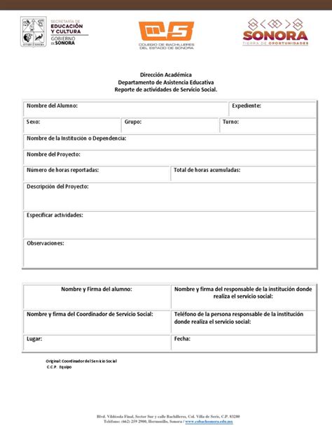 F2 Reporte De Actividades De Servicio Social Pdf