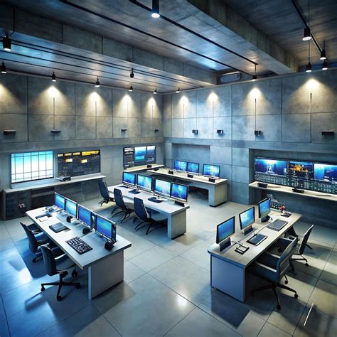 Hightech Underground Bunker With Concrete Walls Industrial Lighting And