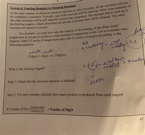 Solved Lesson 4 Limiting Reagents In Chemical Reactions In Chegg Com