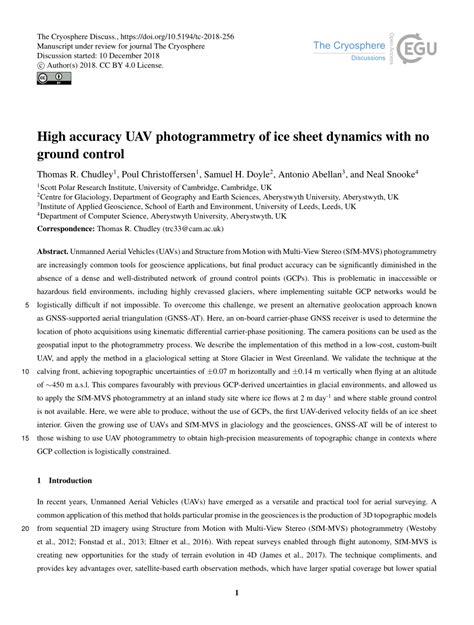 Pdf High Accuracy Uav Photogrammetry Of Ice Sheet Dynamics With No