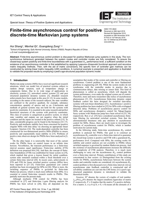 Finite Time Asynchronous Control For Positive Discrete Time Markovian Jump Systems Request Pdf
