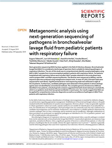 Pdf Metagenomic Analysis Using Next Generation Sequencing Of Pathogens In Bronchoalveolar