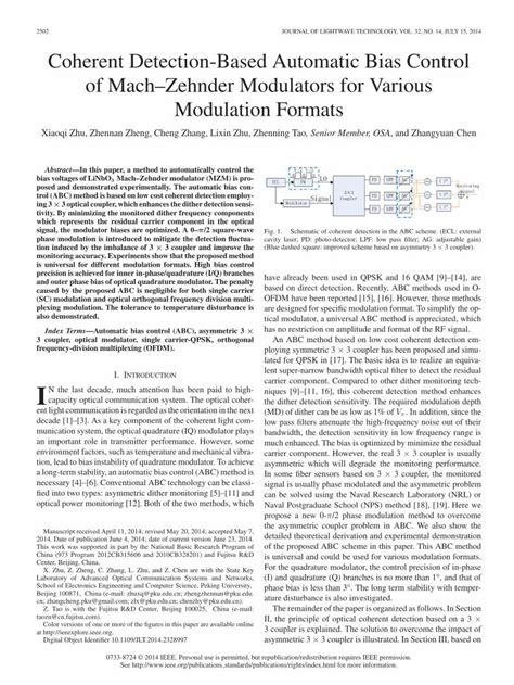 pdf coherent detection based automatic bias control of mach zehnder