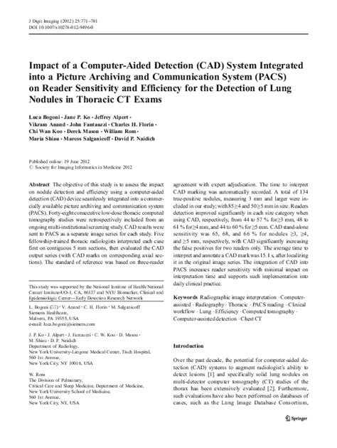 Pdf Impact Of A Computer Aided Detection Cad System Integrated Into A Picture Archiving And