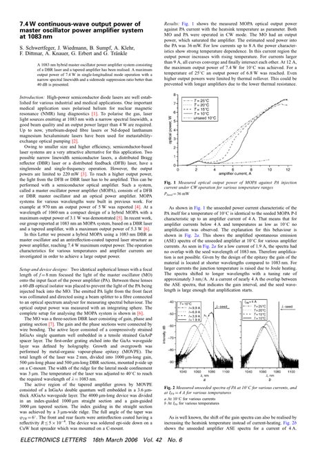 Pdf 7 4 W Continuous Wave Output Power Of Master Oscillator Power Amplifier System At 1083 Nm