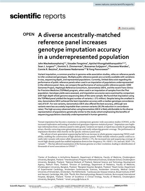 Pdf A Diverse Ancestrally Matched Reference Panel Increases Genotype Imputation Accuracy In A