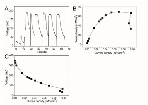 The Output Voltage A Power Density B And Polarization Curves C Download Scientific