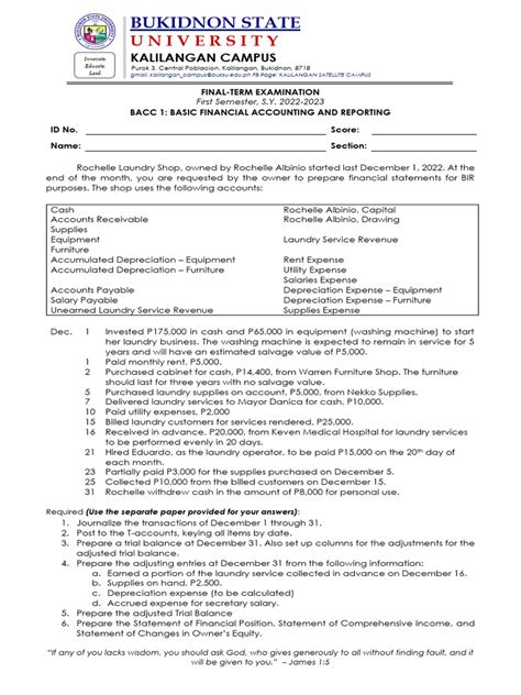 final exam bacc 1 answer sheet pdf expense depreciation