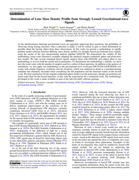 Pdf Determination Of Lens Mass Density Profile From Strongly Lensed Gravitational Wave Signals