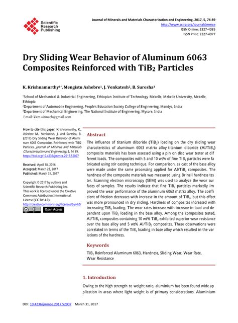 Pdf Dry Sliding Wear Behavior Of Aluminum 6063 Composites Reinforced With Tib 2 Particles