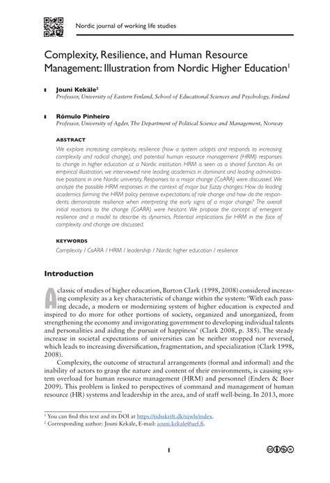 Pdf Complexity Resilience And Human Resource Management