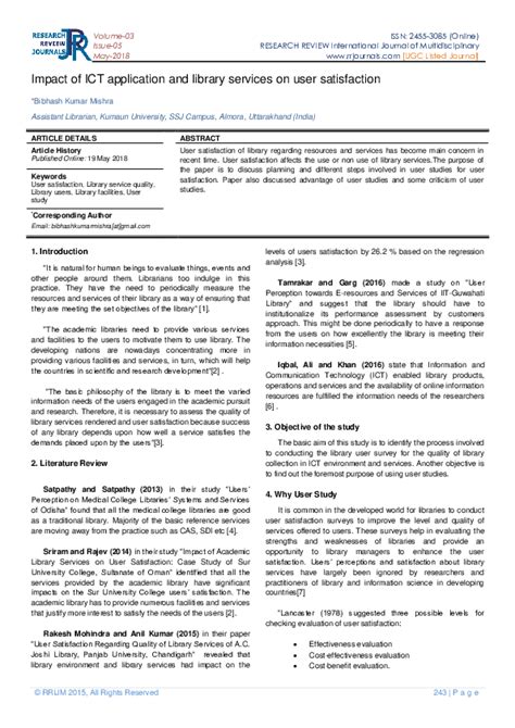 (PDF) Impact Of Ict Application And Library Services On User Satisfaction