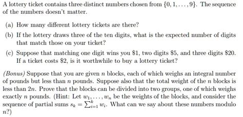 solved a lottery ticket contains three distinct numbers chosen from 0