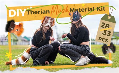 Seenelling 33 Pcs Diy Therian Mask Kit Felt Fabric Faux Fur