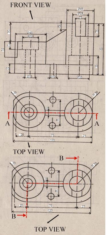 solved a draw a a section view b draw b b section view