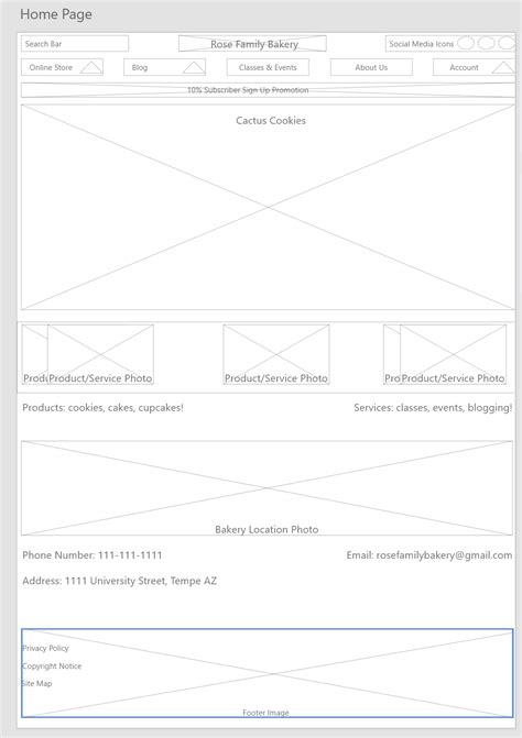 Rose Family Bakery Wireframe Website Project Behance