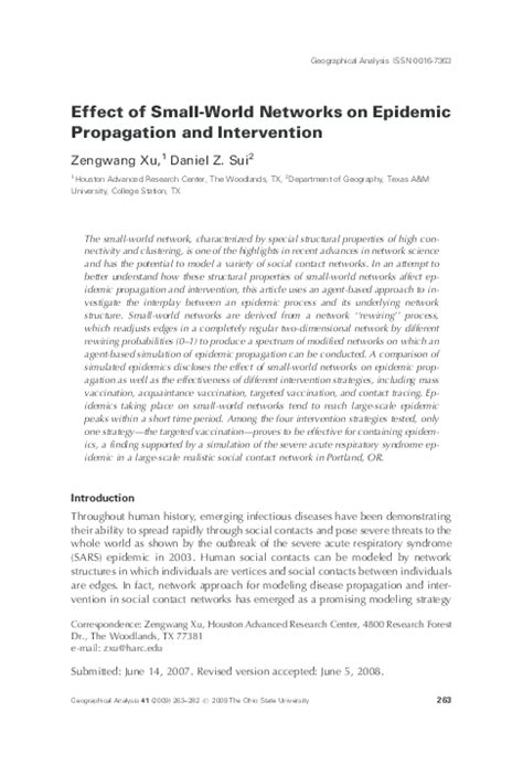Pdf Effect Of Small World Networks On Epidemic Propagation And Intervention