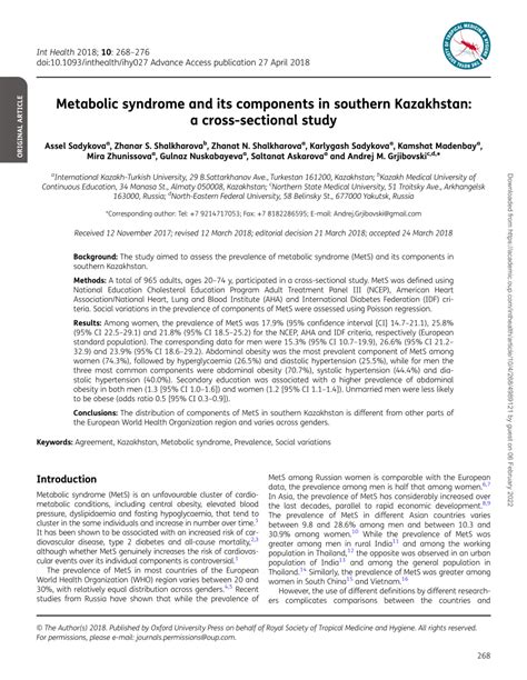 Pdf Metabolic Syndrome And Its Components In Southern Kazakhstan A