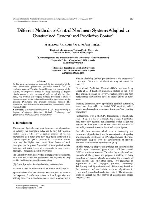 pdf different methods to control nonlinear systems adapted to