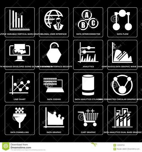 Set Of Data Analytics Dual Bars Graphic Monitor With Message Envelopes