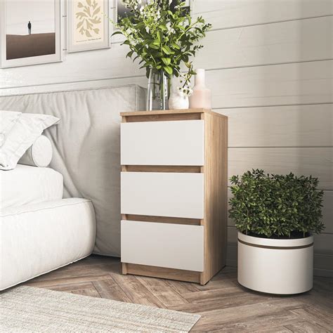 ᐉ Приліжкова тумбочка Ft 216 з шухлядами ДСП 400x758x398 мм Дуб сонома Білий • Краща ціна в