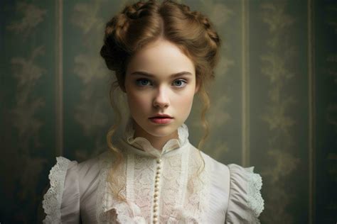 Ai Generated Portrait Of A Beautiful Young Woman In Victorian Dress