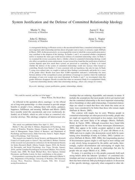Pdf System Justification And The Defense Of Committed Relationship Ideology