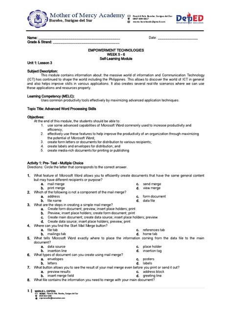 Self Learning Module Ict1 Pdf File Format Microsoft Word