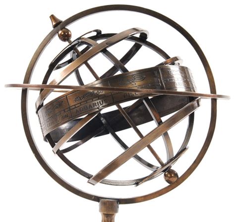 Brass Armillary With Compass On Wood Base Contemporary Decorative