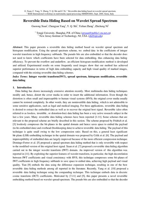 Pdf Reversible Data Hiding Based On Wavelet Spread Spectrum